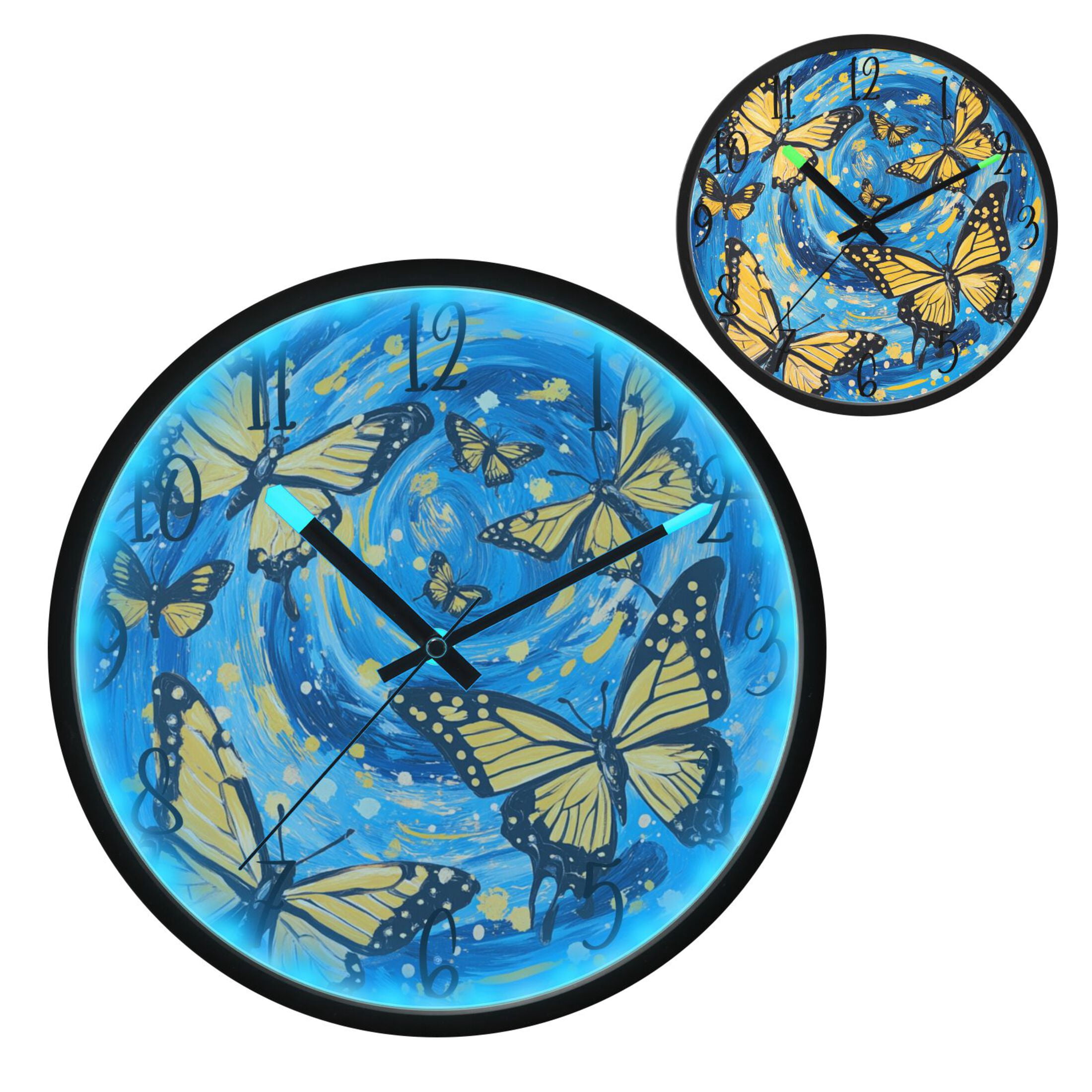 Butterfly Starry Night Luminous Wall Clock with Sound-Activated LED 12 ...