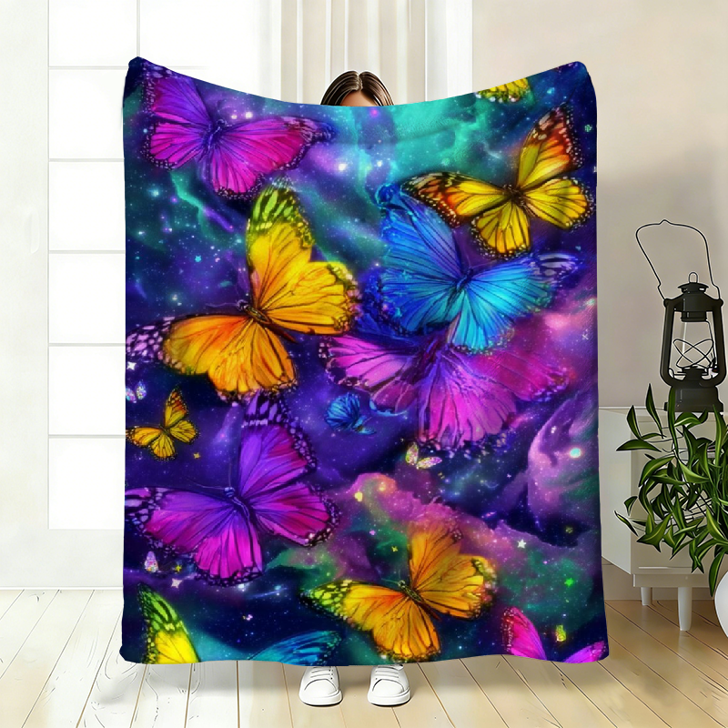 Butterfly Starry Sky Flannel Blanket, 280GSM HD Printed, Soft Warm ...