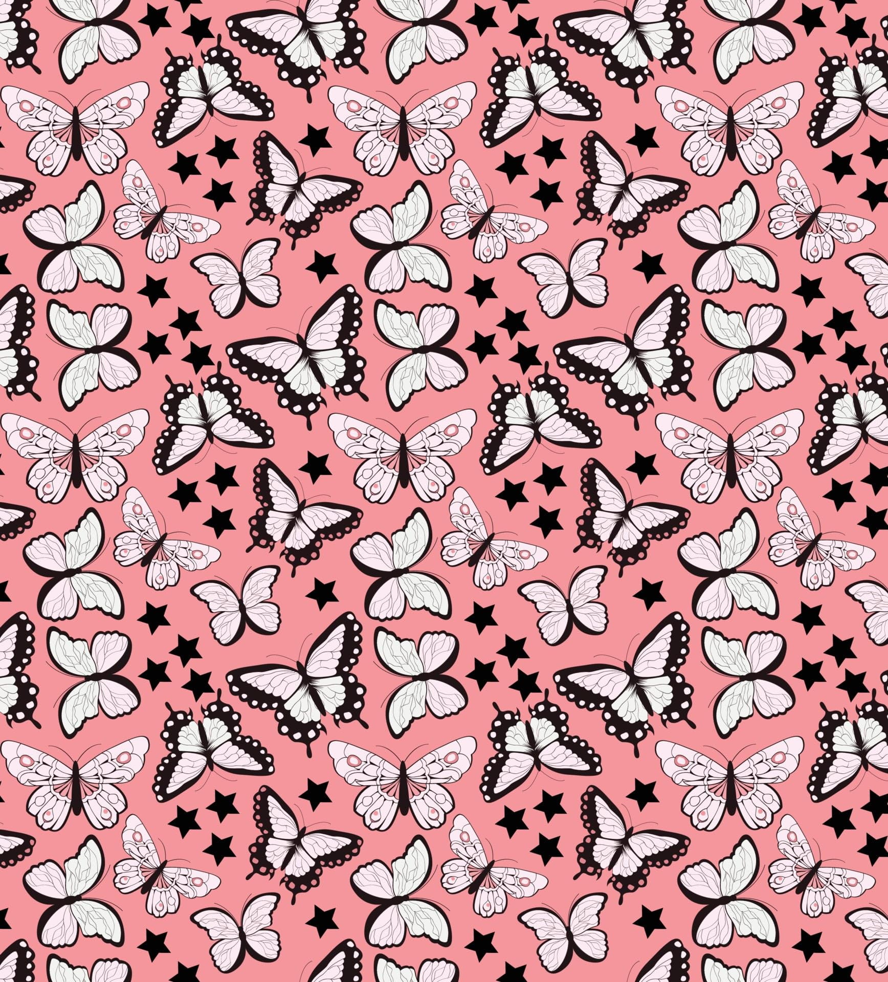 Butterfly & Stars Pink, Black & White Pattern Edible Image Photo Cake ...