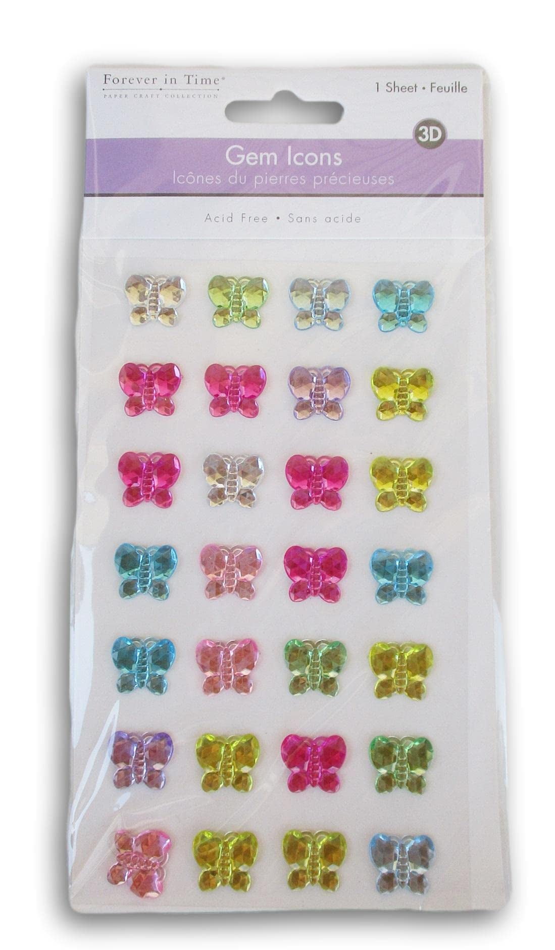 Butterfly Stickers - Self-Adhesive Miniature Craft 3D Gems - 28 Count ...