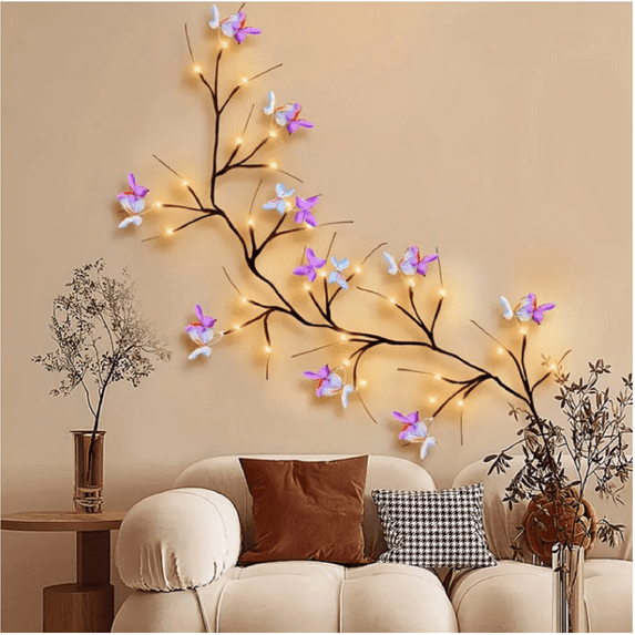 Butterfly String Lights With Rattan Branch For Bedroom Wall Decor ...
