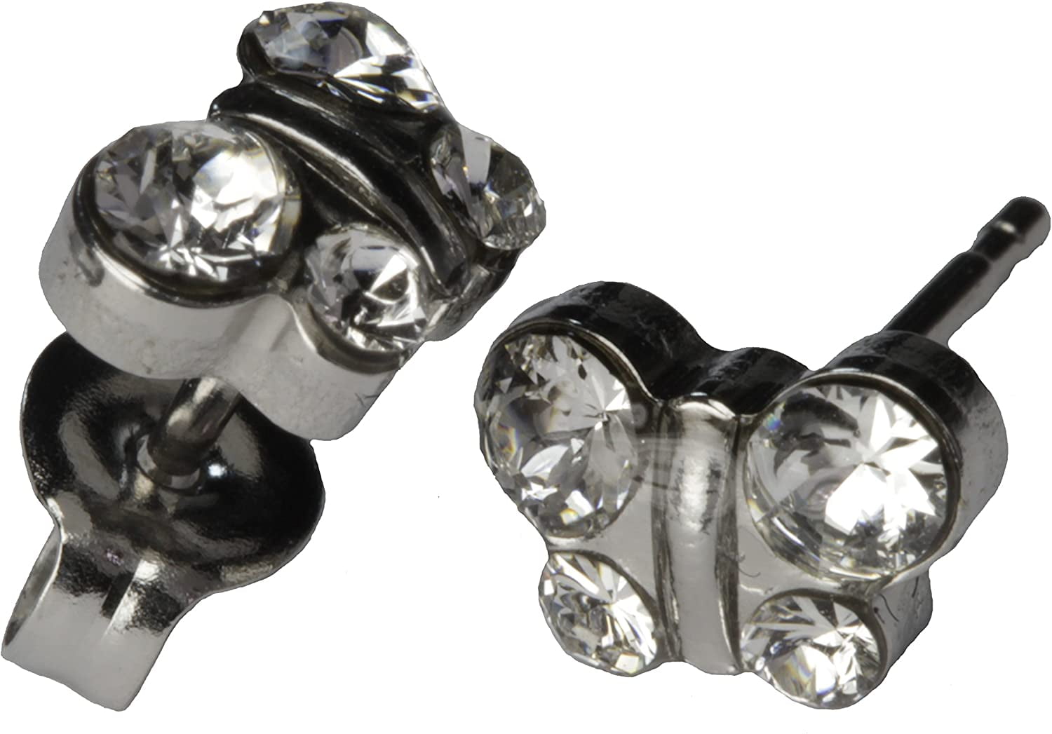 Butterfly Stud Earrings Clear April Crystal Studex Sensitive Stainless ...