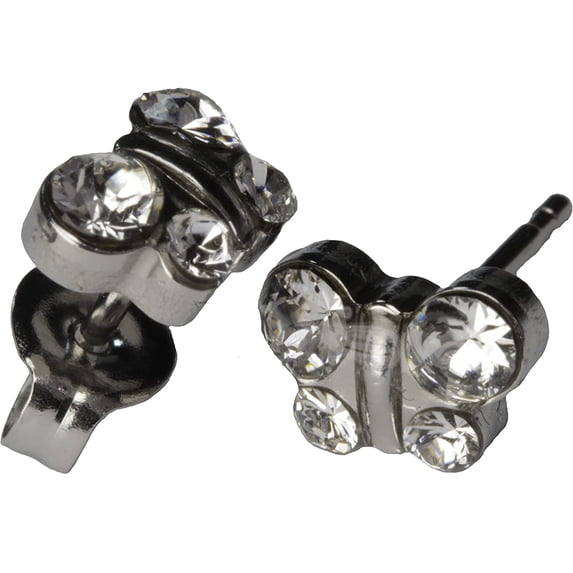 Butterfly Stud Earrings Clear April Crystal Studex Sensitive Stainless ...