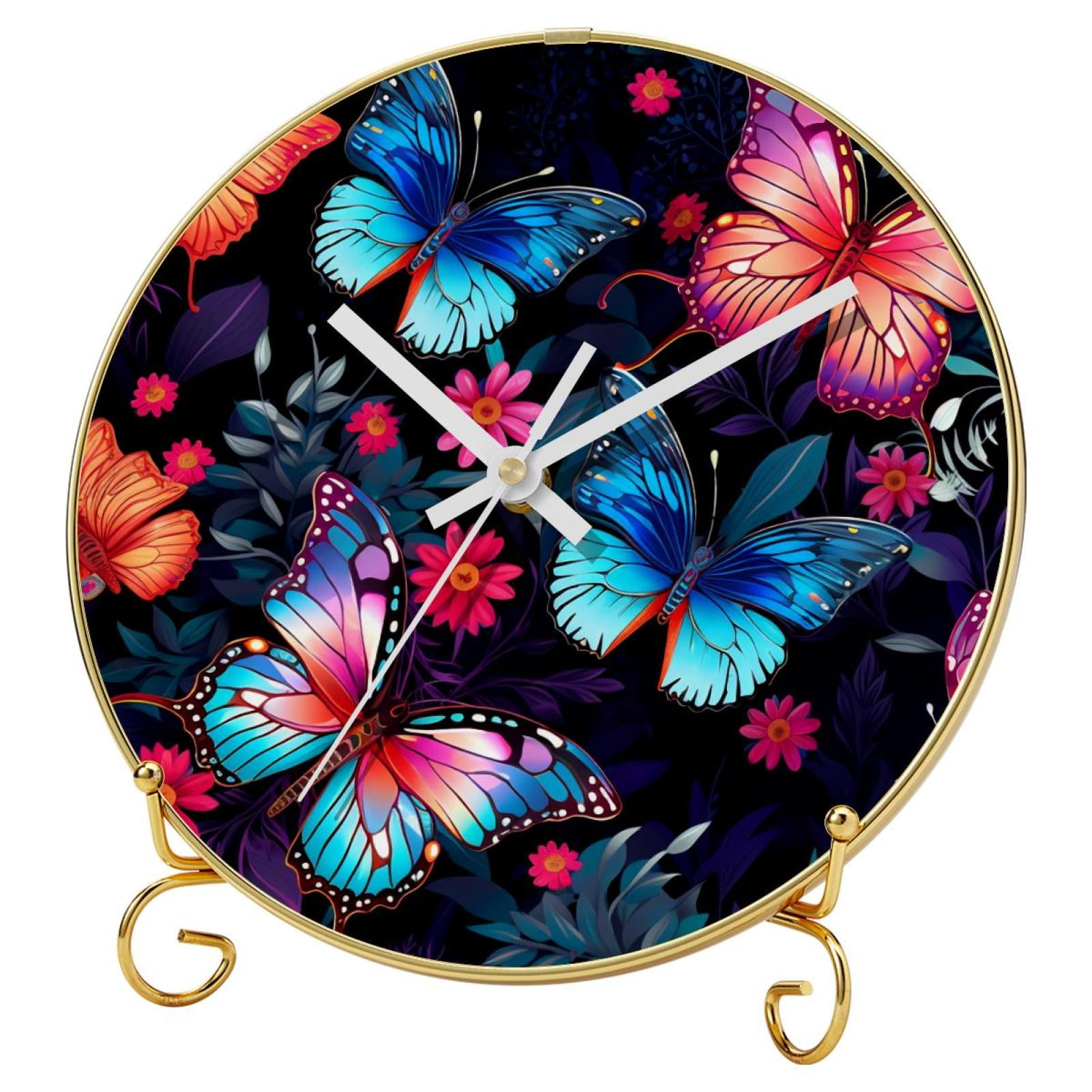 Butterfly Stylish Round Wall Clocks with Hooks and Gold Stand – for Any ...