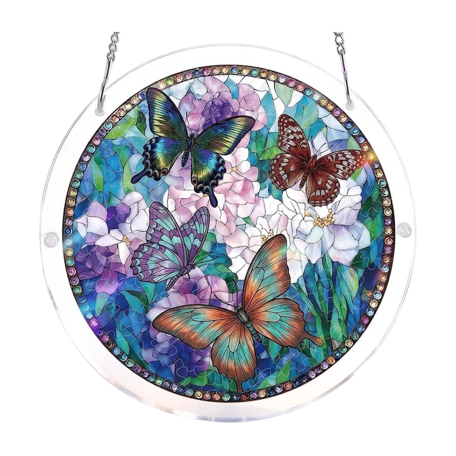 Butterfly Suncatcher Window Hanging, Round Acrylic Puzzles Garden Decor ...