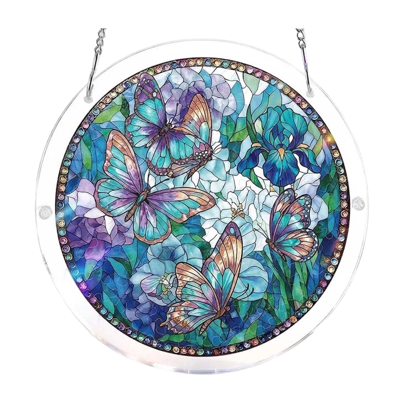 Butterfly Suncatcher Window Hanging, Round Acrylic Puzzles Garden Decor ...