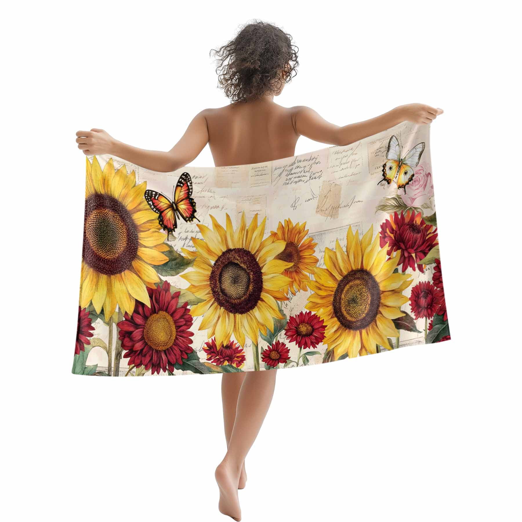 Butterfly Sunflower Beach Towels Blanket Soft&Absorbent Quick Dry ...