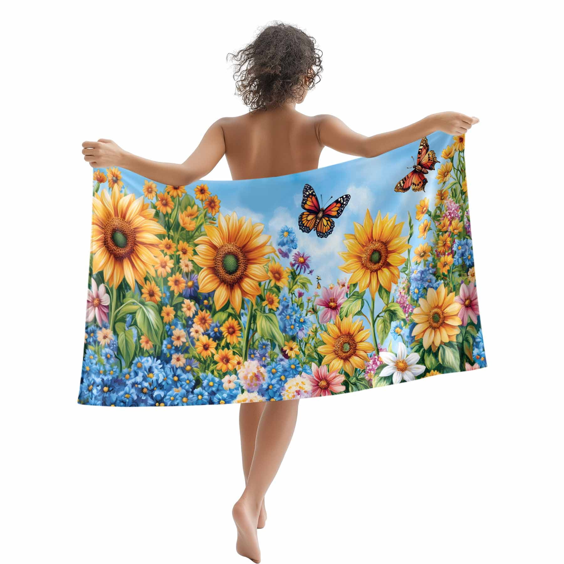 Butterfly Sunflower Beach Towels Blanket Soft&Absorbent Quick Dry ...