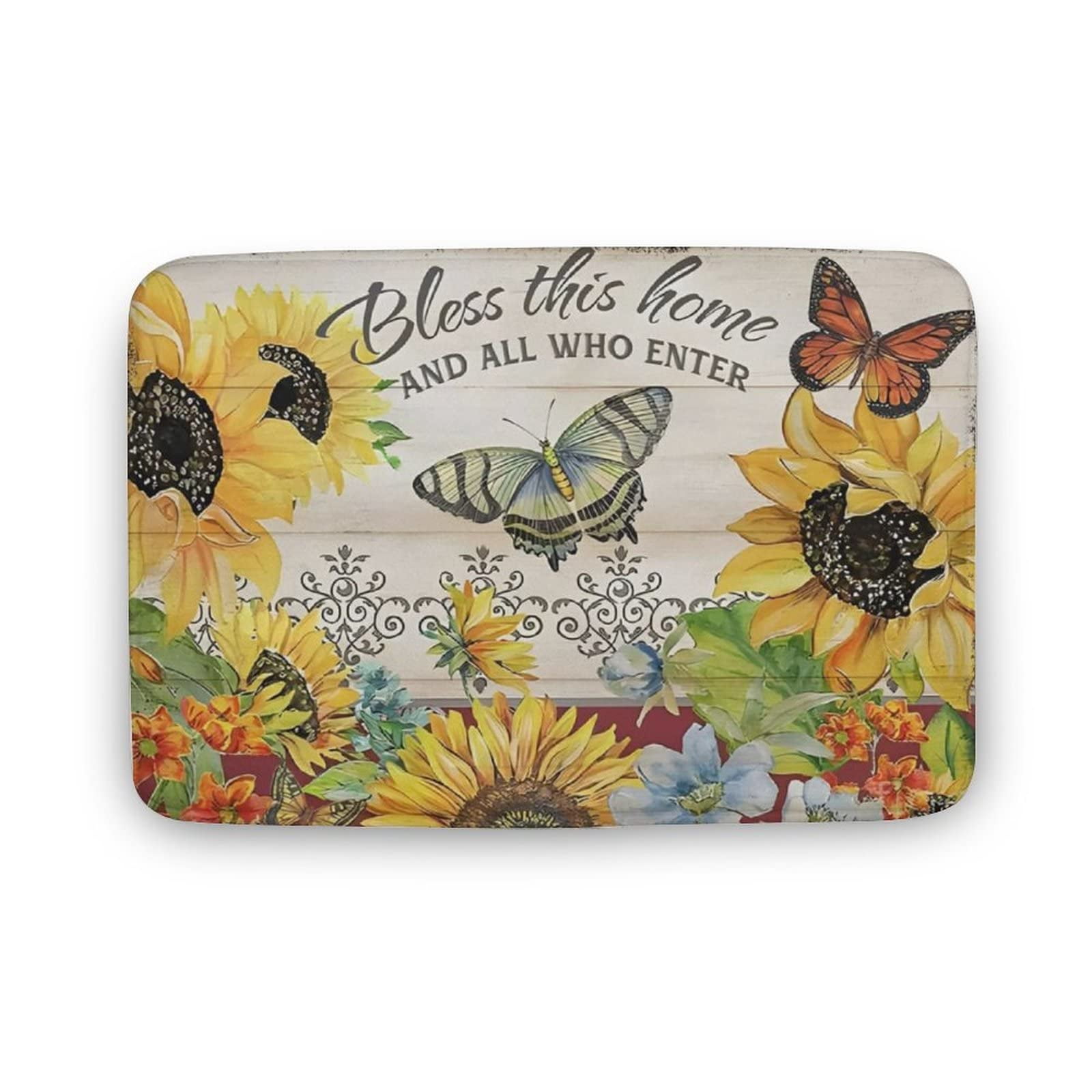 Butterfly Sunflower Bless This Home and All Who Welcome Doormat Non ...