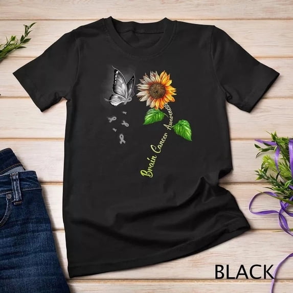 Butterfly Sunflower Brain Cancer Awareness T-Shirt - Walmart.com