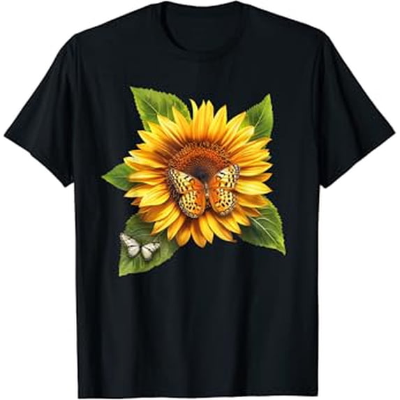 Butterfly Sunflower Floral Flower T-Shirt - Walmart.com