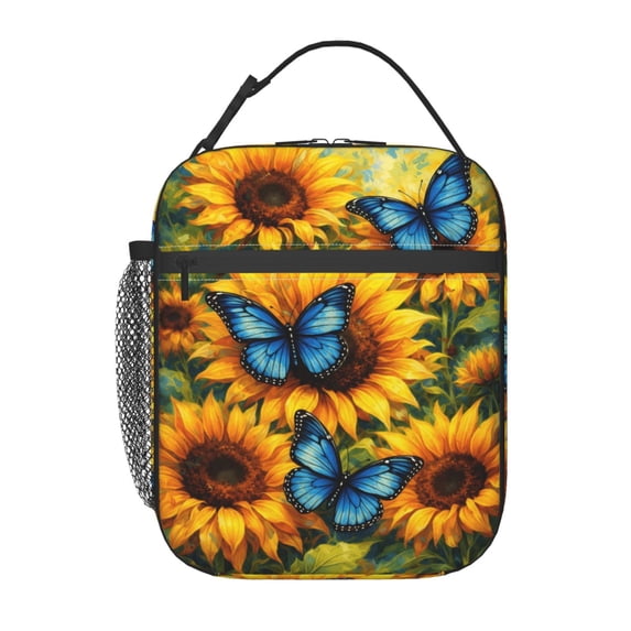 Butterfly Sunflower Lunch Bag Reusable Thermal Lunch Tote with Handle ...