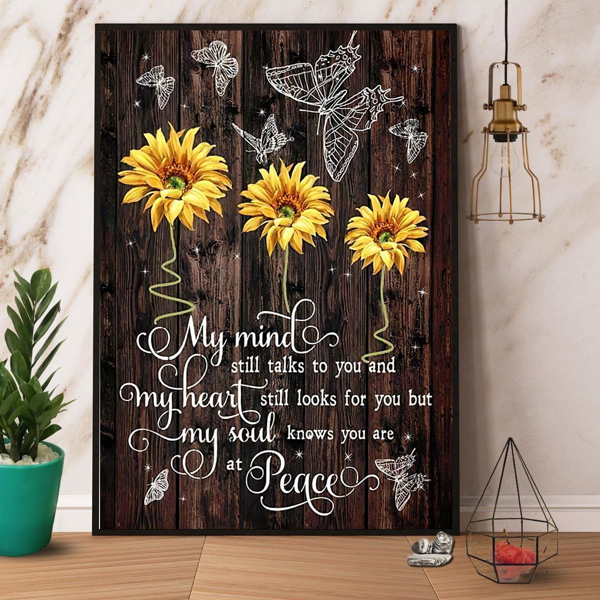 Butterfly & Sunflower My Mind Still Talks To You Satin Poster Wall Art ...