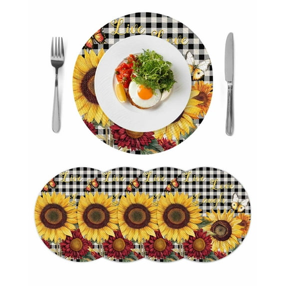 Butterfly Sunflower Round Table Placemats set of 4, Live Love Laugh ...