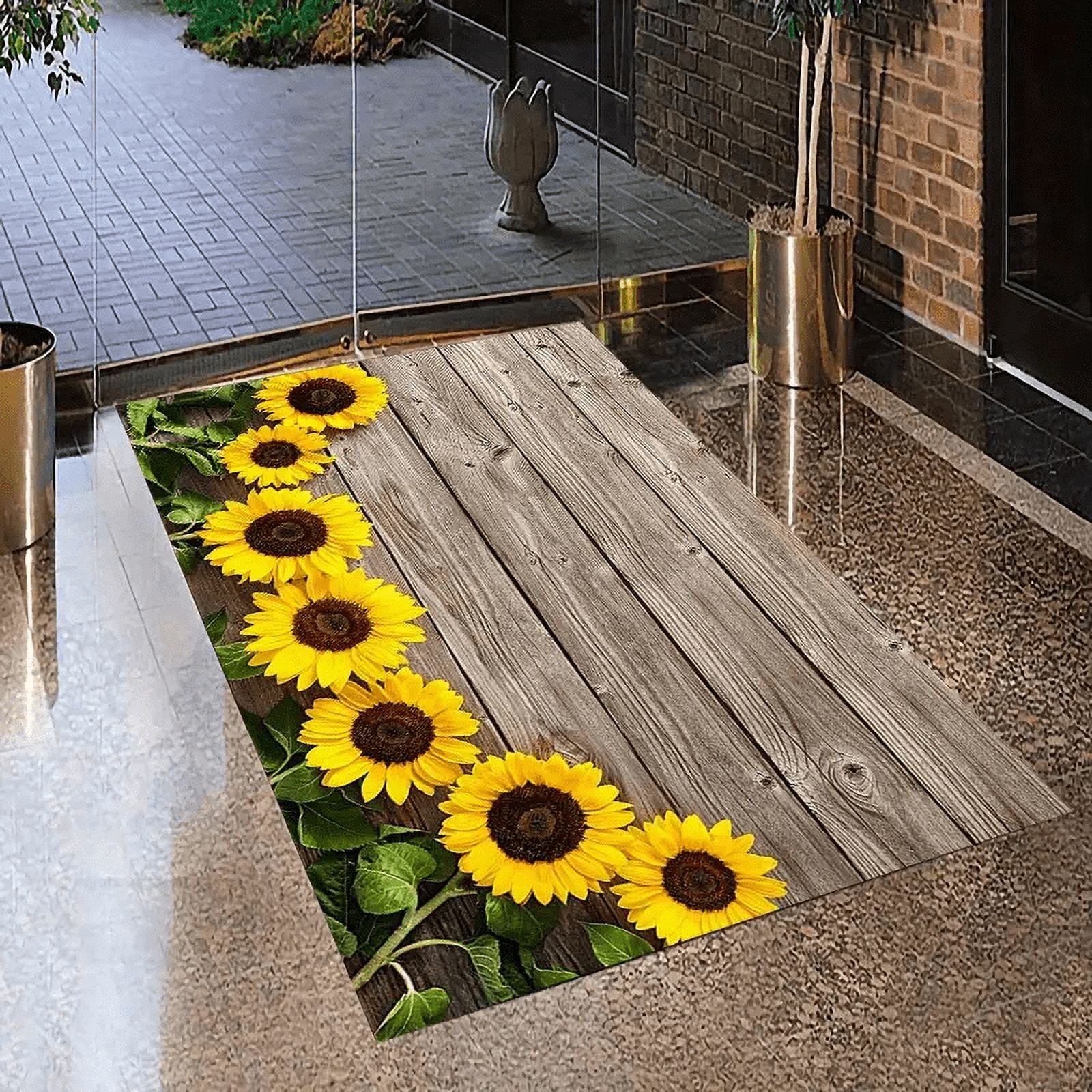 Butterfly Sunflower on Wooden Board Non Slip Mat Area Rug Runners Floor ...