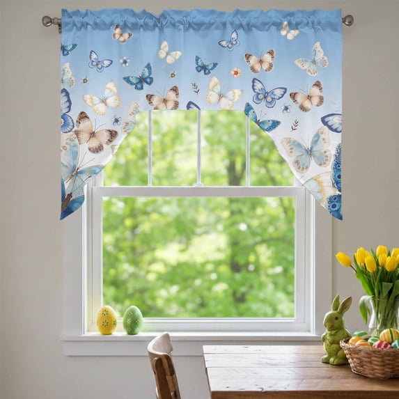 Butterfly Swag Valances for Kitchen Window, Abstract Blue Gold Animal ...