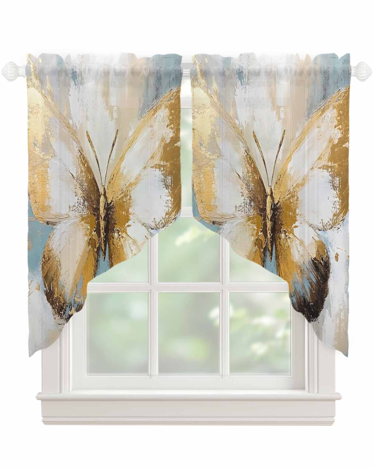 Butterfly Swag Valances for Windows, Modern Abstract Teal Brown Oil ...