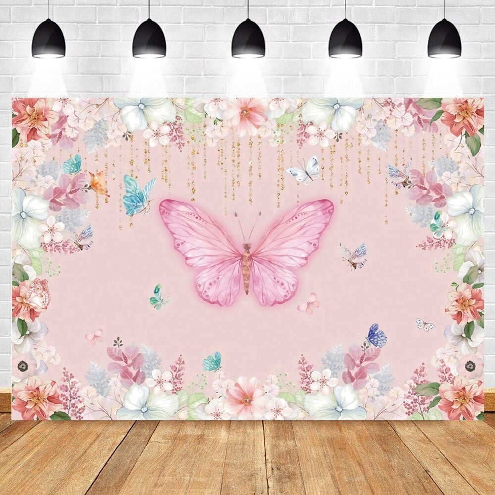 Butterfly Swan Rainbow Flower Boho Backdrop Newborn Baby Shower ss Girl ...