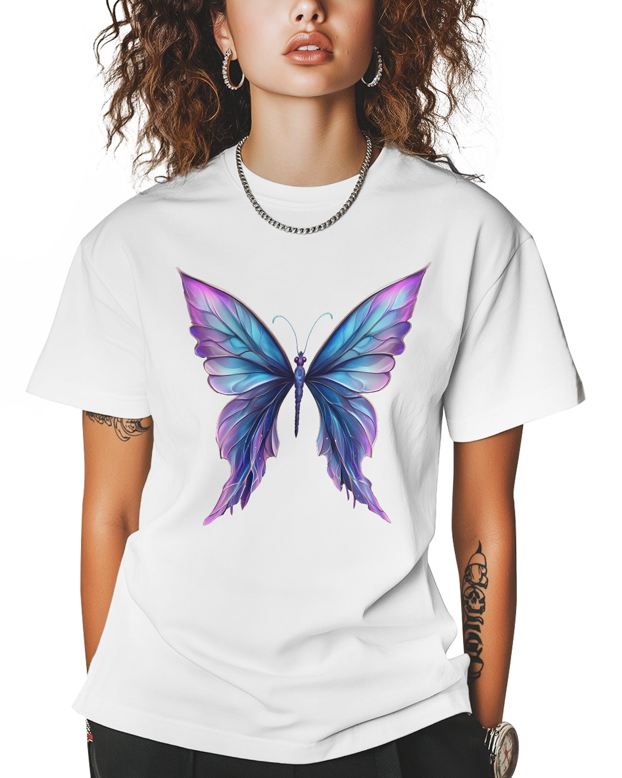 Butterfly T Shirts for Women Short Sleeve Cotton Crewneck T-Shirt Bule ...