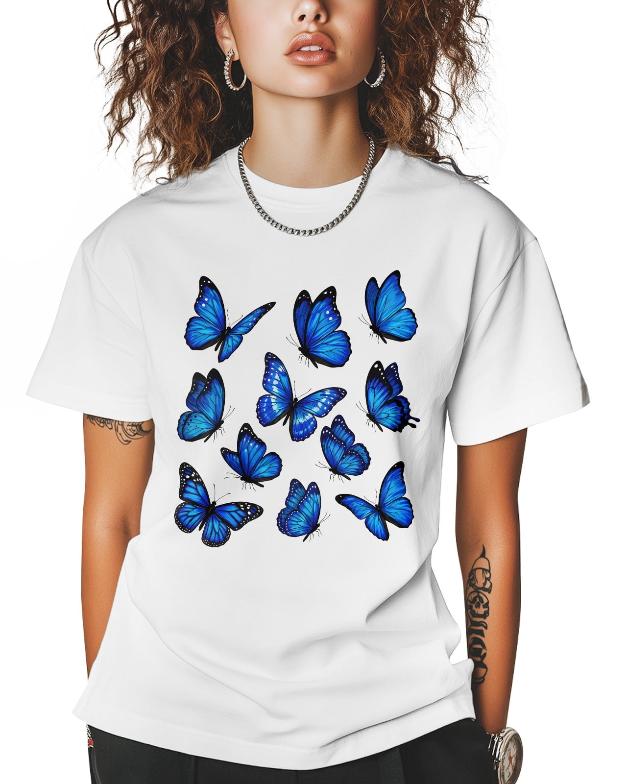 Butterfly T Shirts for Women Short Sleeve Cotton Crewneck T-Shirt ...