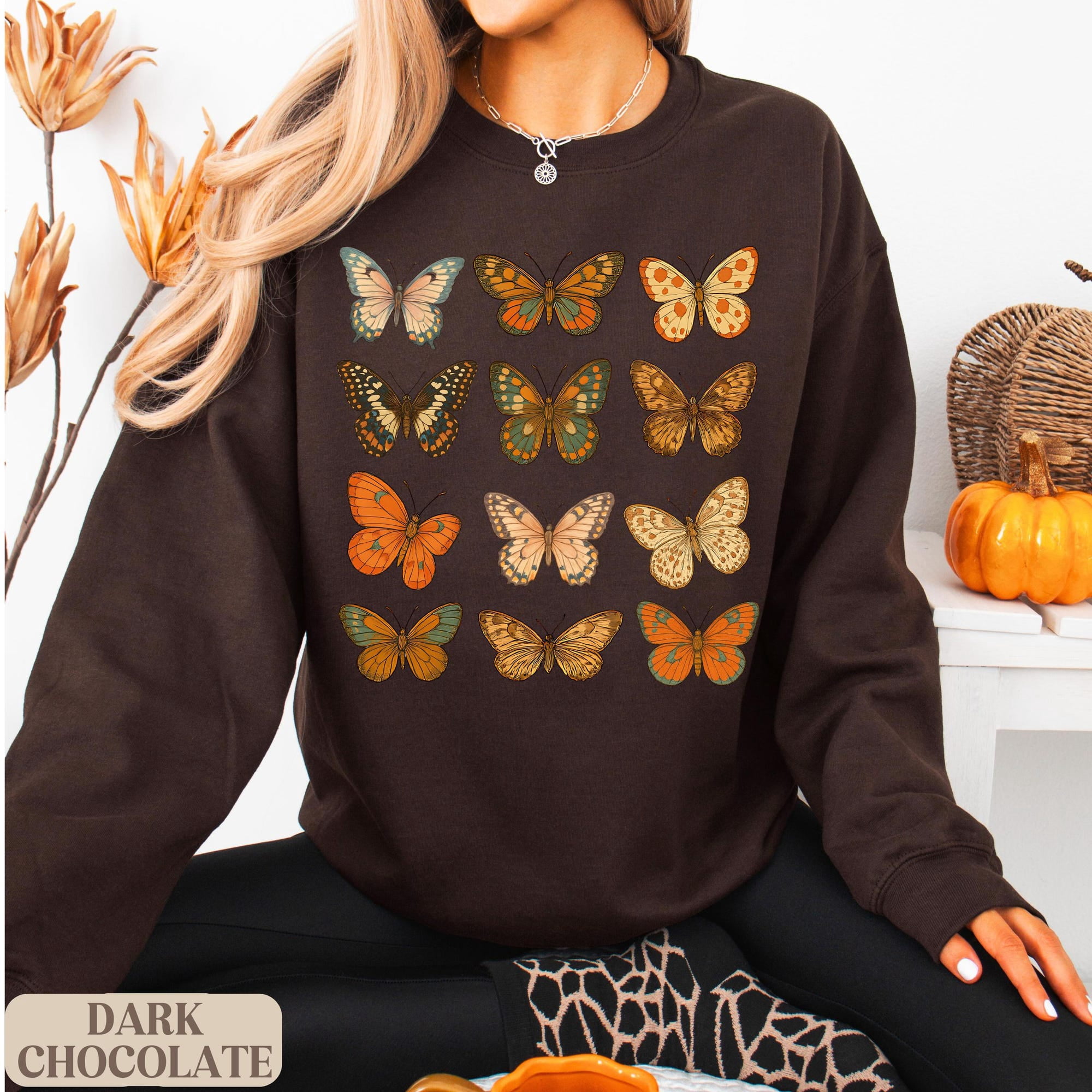 Butterfly TShirt Gift for Her Cozy Fall Winter Pullover Boho Aesthetic ...