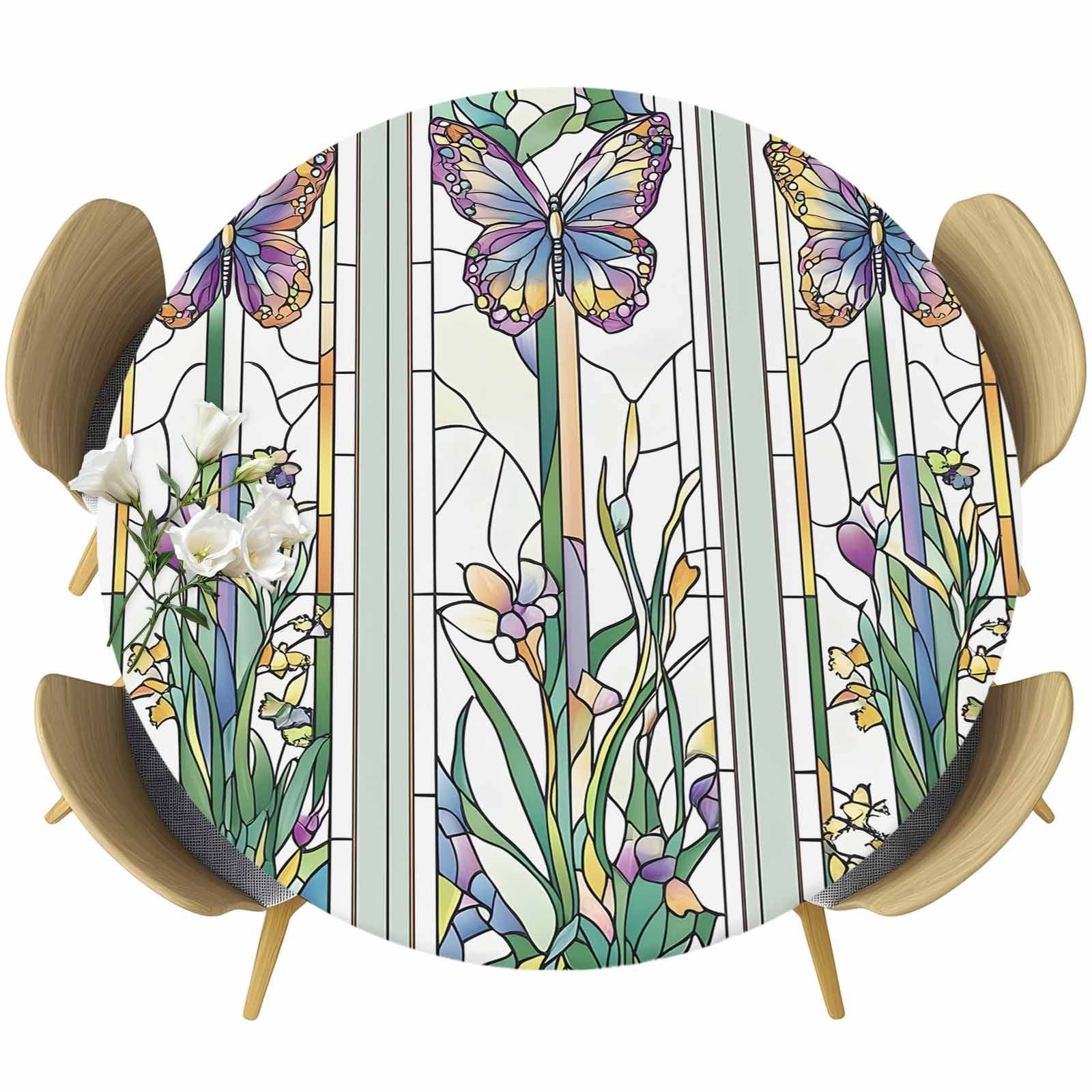 Butterfly Table Cloth, Round Fitted Tablecloths with Elastic Edge ...