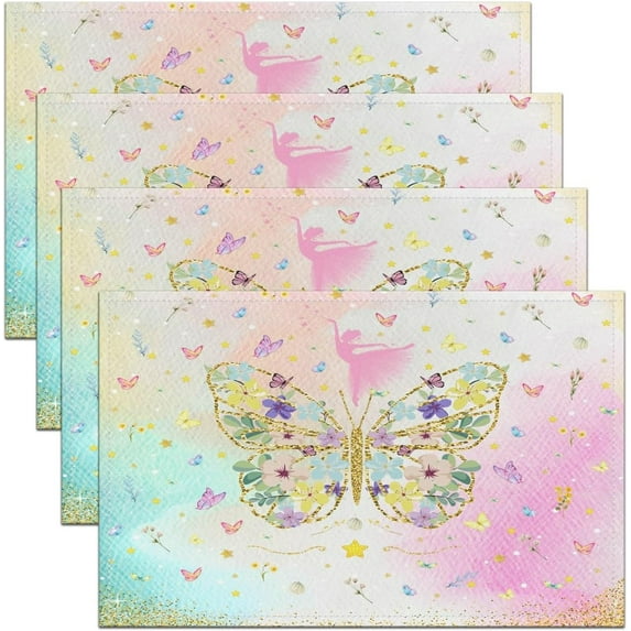 Butterfly Table Place Mats Ballet Dancer Table Place Mats Set Floral ...