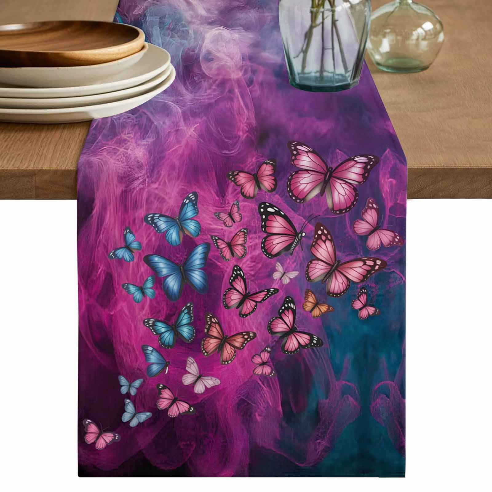 Butterfly Table Runner 72 Inches, Purple Blue Fantasy Dream Butterflies ...