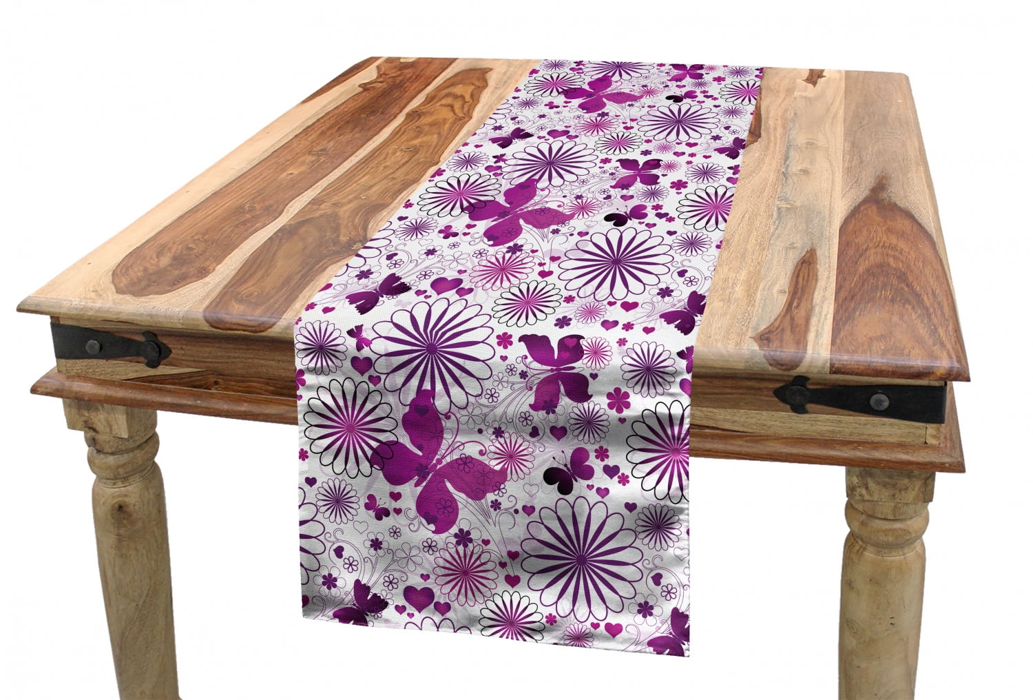 Butterfly Table Runner, Flora and Fauna Image with Contrast Colors Hand ...