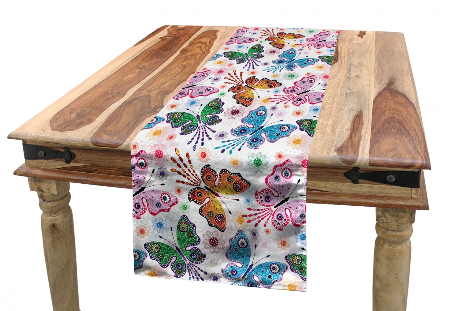 Butterfly Table Runner, Floral Arrangement with Vibrant Colored ...