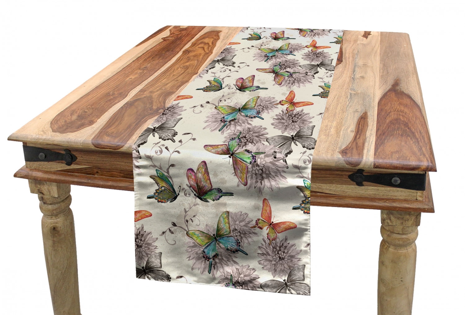 Butterfly Table Runner, Flying Animals Hand Drawn Watercolor Effect ...