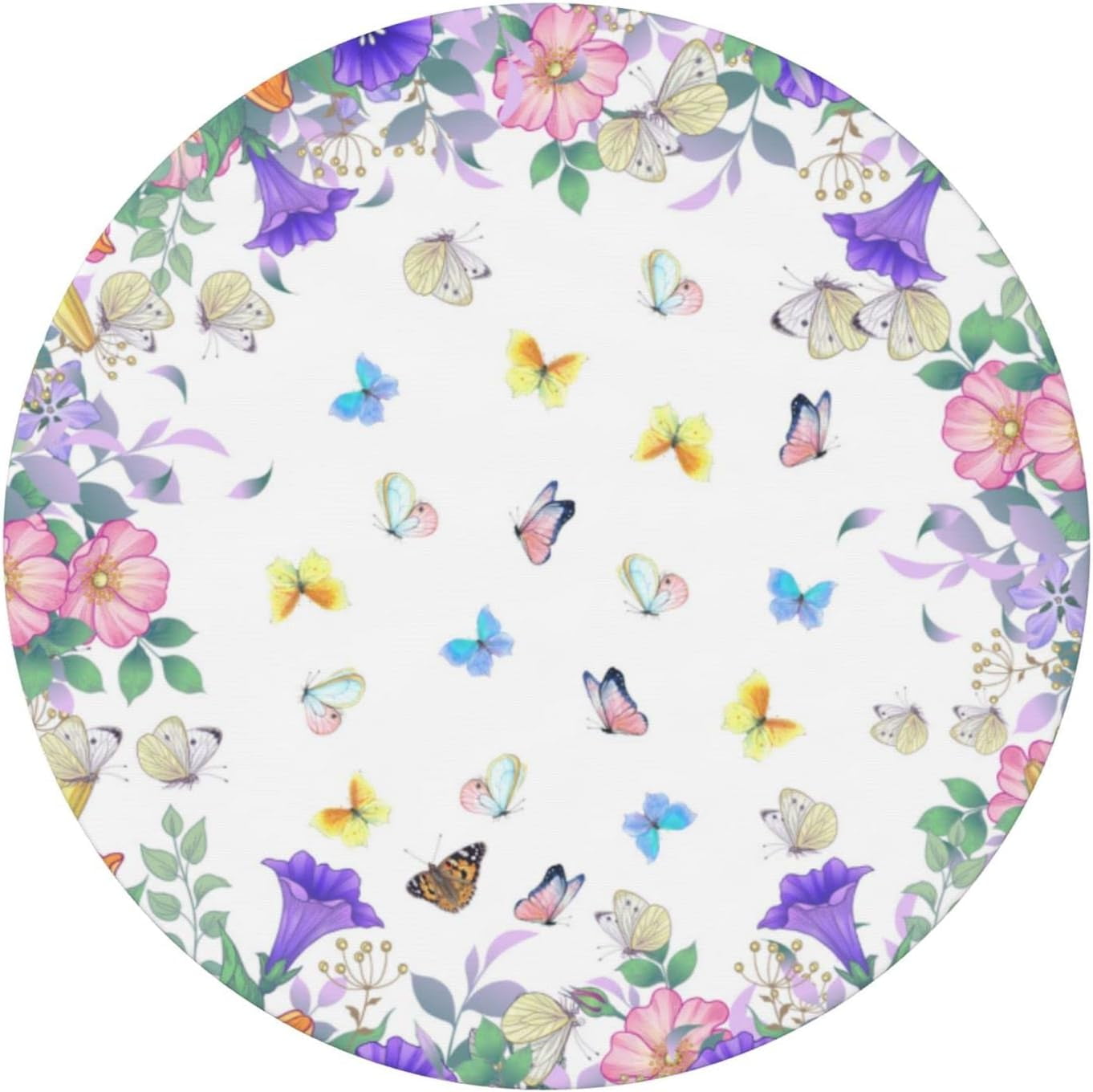 Butterfly Tablecloths Flower Round Tablecloth Fitted Elastic Table ...