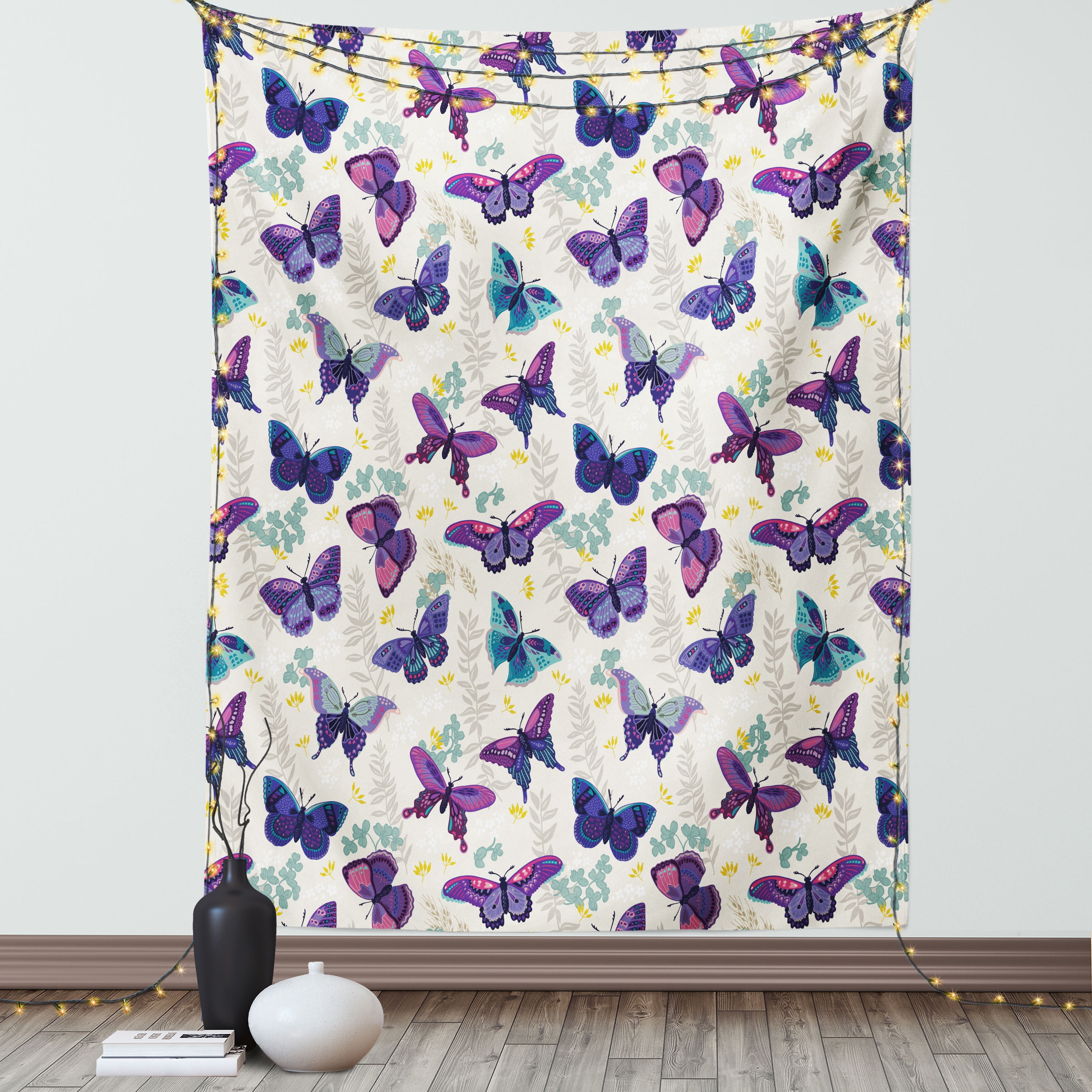 Butterfly Tapestry, Garden Scene of Plants Leaves and Tender Ornamental ...