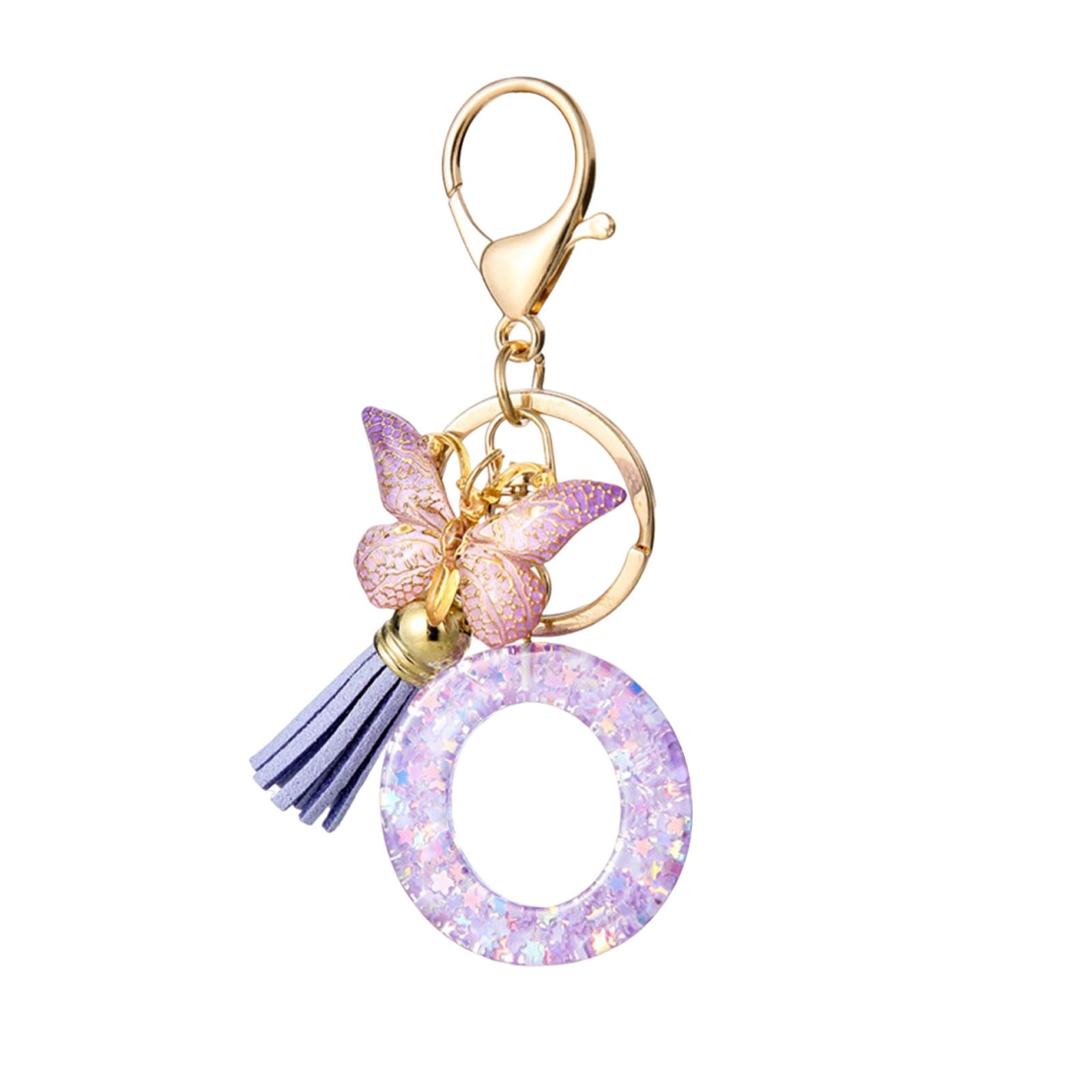 Butterfly Tassel Keychain with 26-Letter Pendant - Elegant Gradient ...