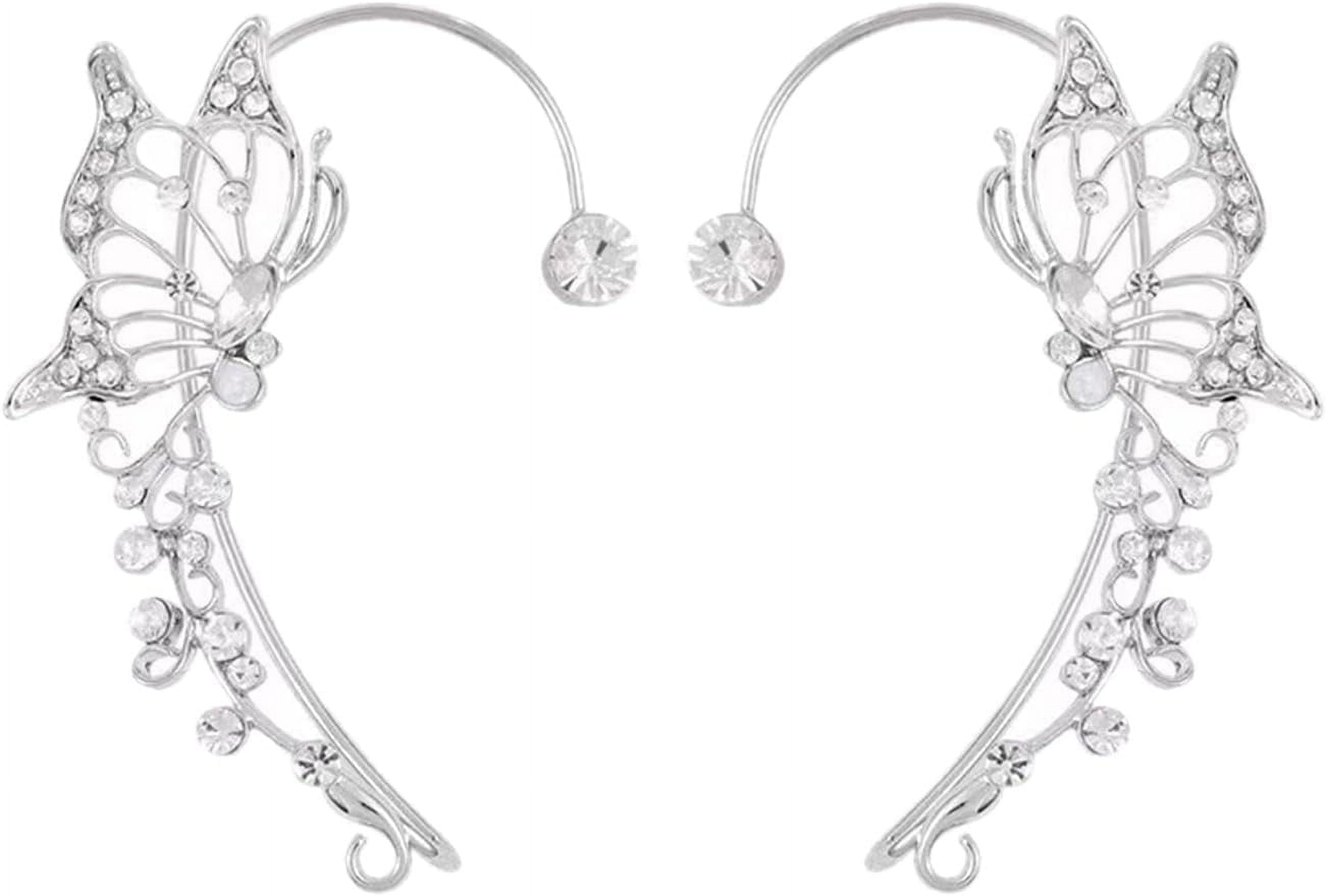 Butterfly Tassel Style Zircon Earrings, Rhinestone Butterfly Ear Cuffs ...