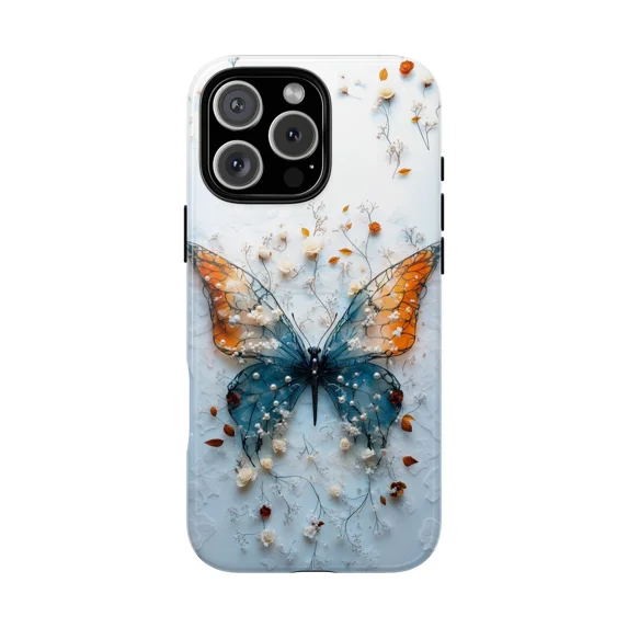 Butterfly Teal Orange Floral Pattern iPhone Case 17 to 11 Pro Max ...