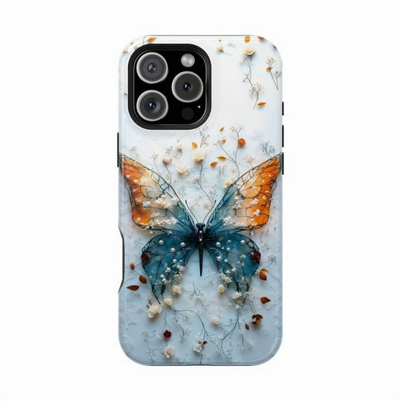 Butterfly Teal Orange Wings Floral Garden Pattern with iPhone 17 to 11 ...
