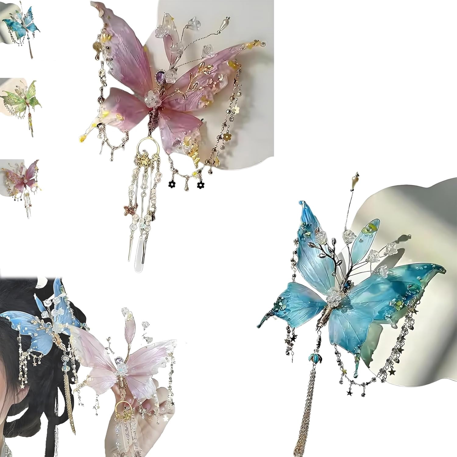 Butterfly Tears Tassel Hair Clip, Fairy Wings Beaded Design Hair Claws ...