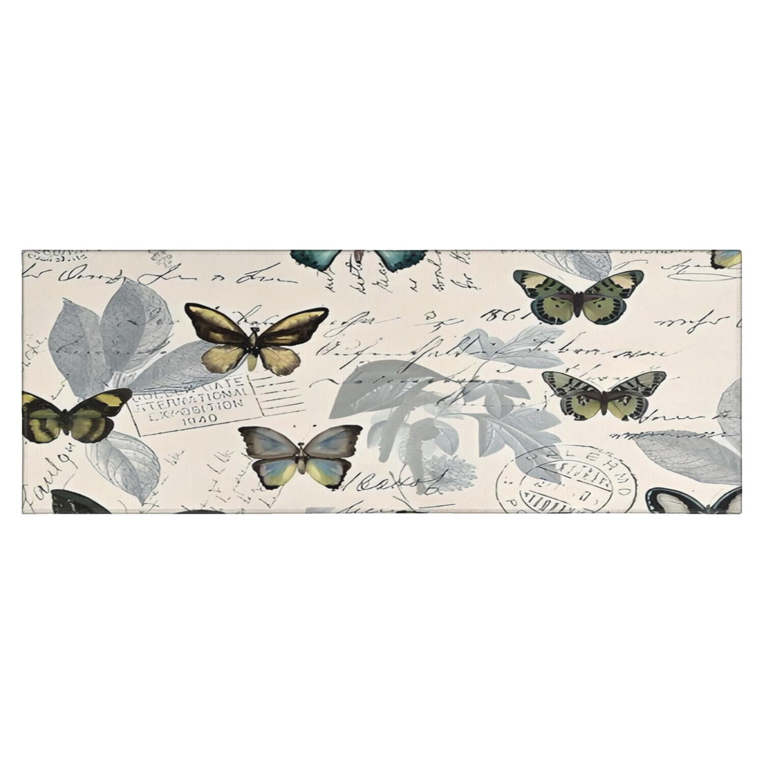 Butterfly Text Leaf Pattern Kitchen Rug Mat,Kitchen Runner Rugs Non ...