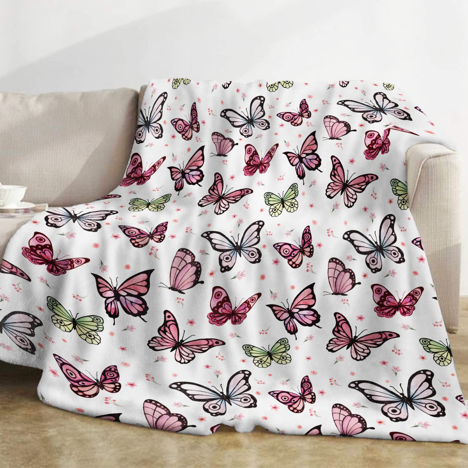 Butterfly Throw Blanket for Girls, Pink Butterfly Throw Blanket with ...