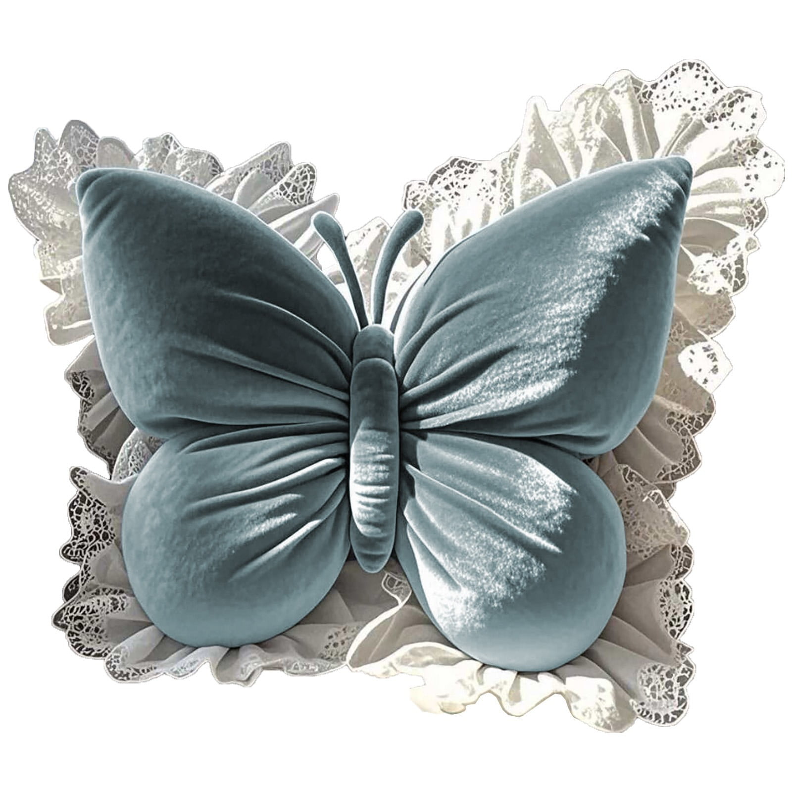 Butterfly Throw Pillow with Lace Trim, 20" x 16" Soft Velvet Princess ...