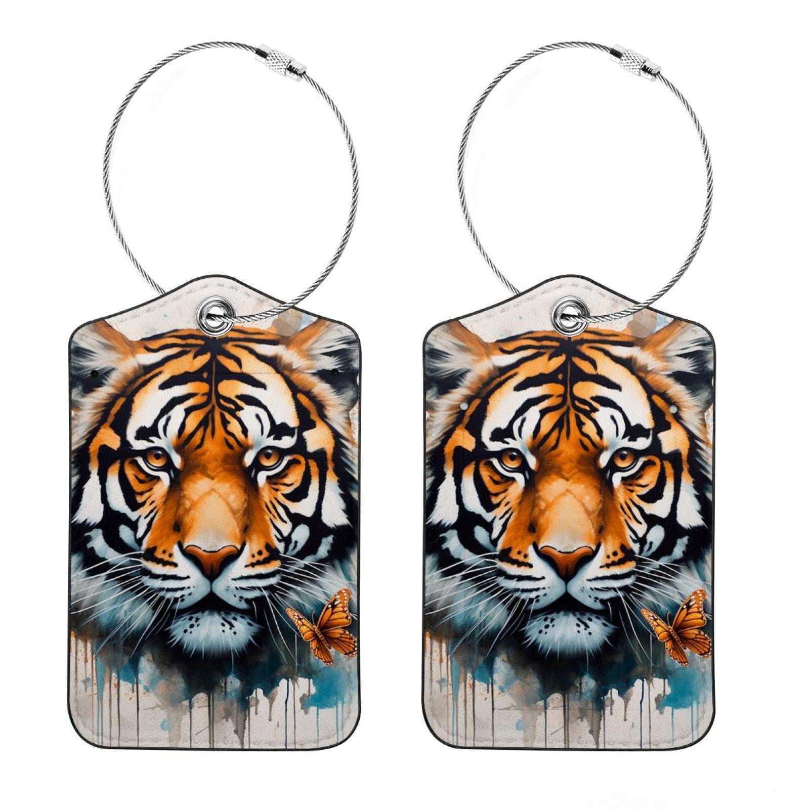 Butterfly and Tiger Square PU Leather 2 Pack Travel Tag - Bag Tag ...