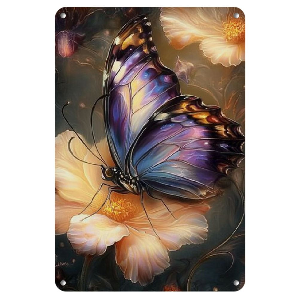 Butterfly Tin Sign Wall Art Decor, Metal Iron Poster with Retro Style ...