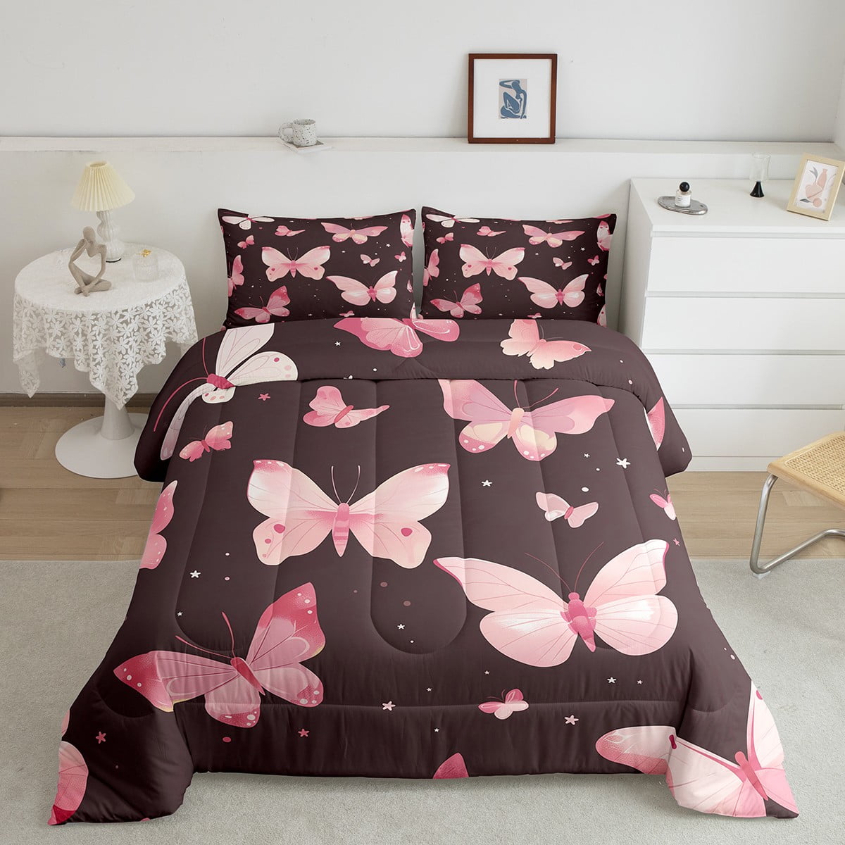 Butterfly Toddler Comforter Set,Pink Butterfly Bedding Set,Romantic ...