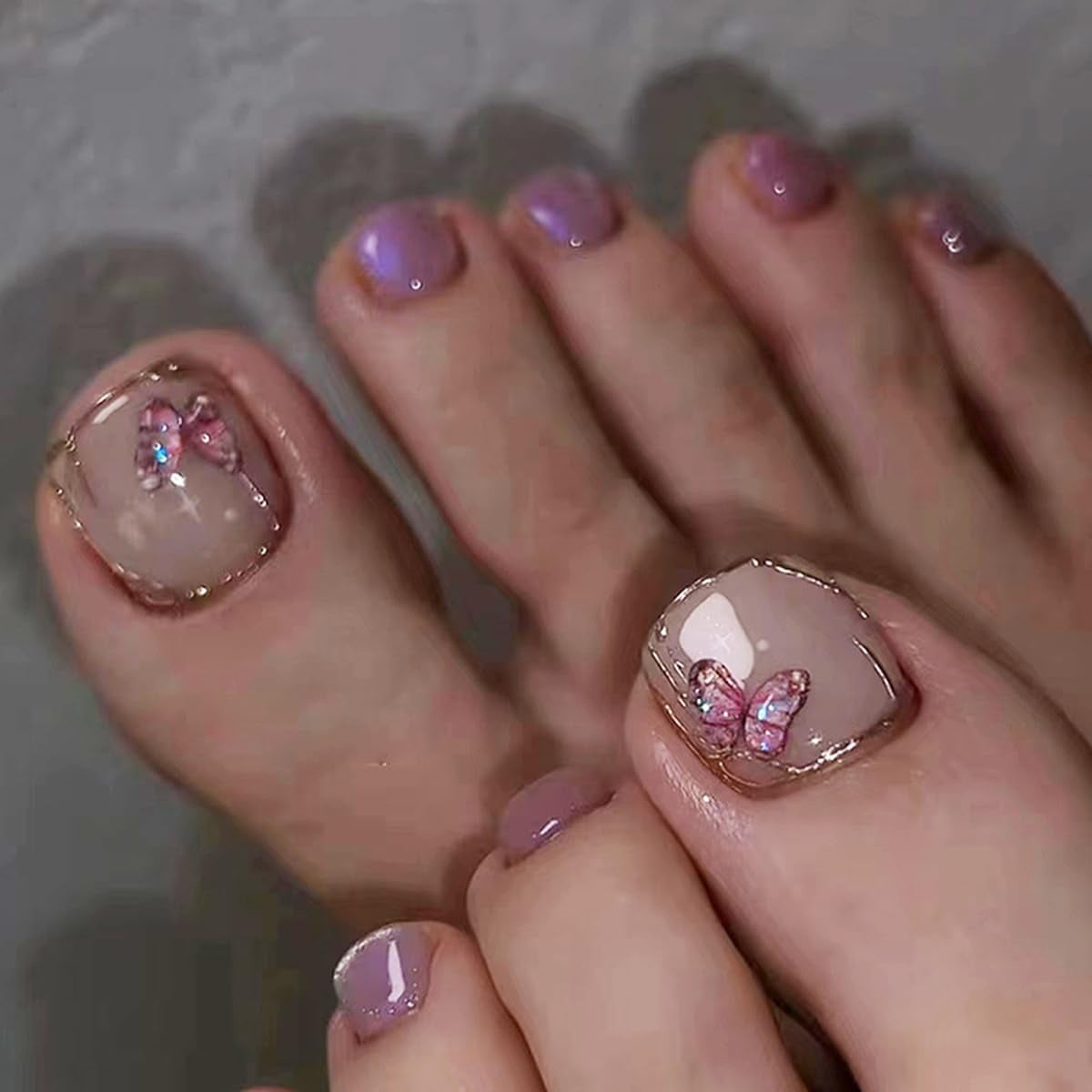 Butterfly Toe Press on Nails Short Square Toe Press ons with Butterfly ...