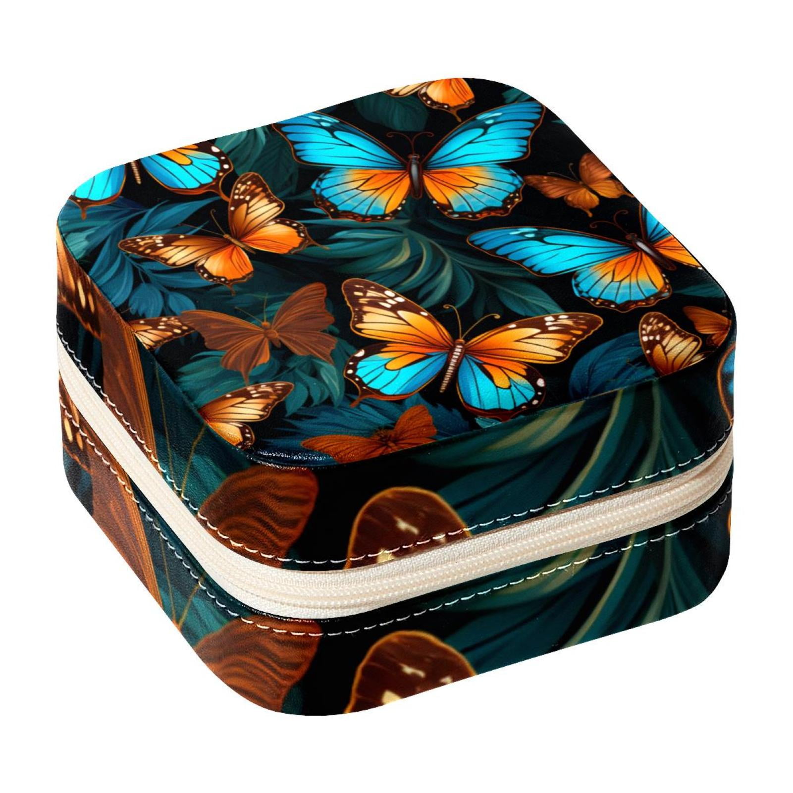 Butterfly Travel Portable Square Jewelry Box Earring Necklace Bracelet ...