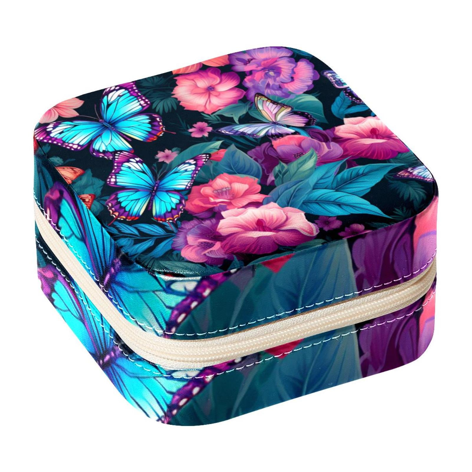 Butterfly Travel Portable Square Jewelry Box Organizing Rings Earrings ...