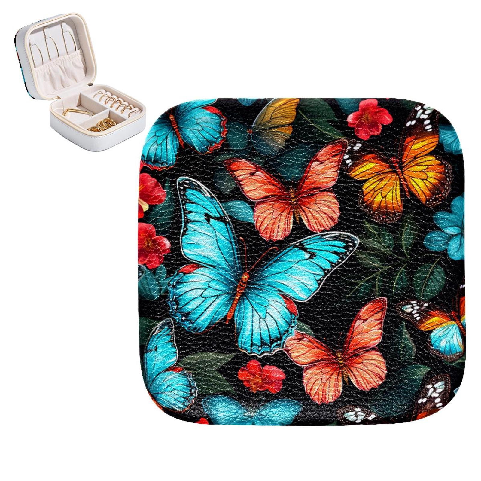 Butterfly Travel Portable Square Jewelry Box with Earring, Necklace ...