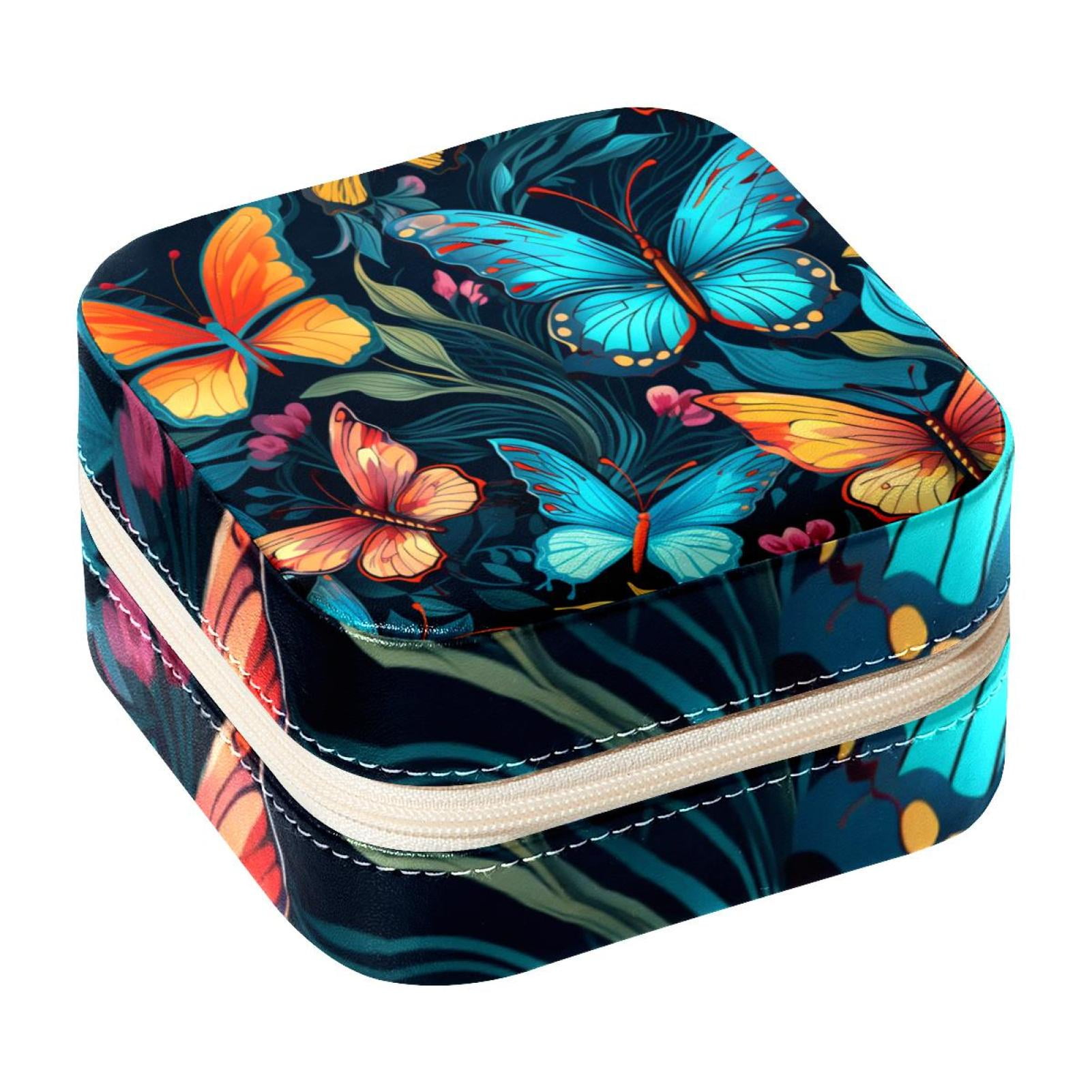 Butterfly Travel Portable Square Storage Box with Earring Holder ...