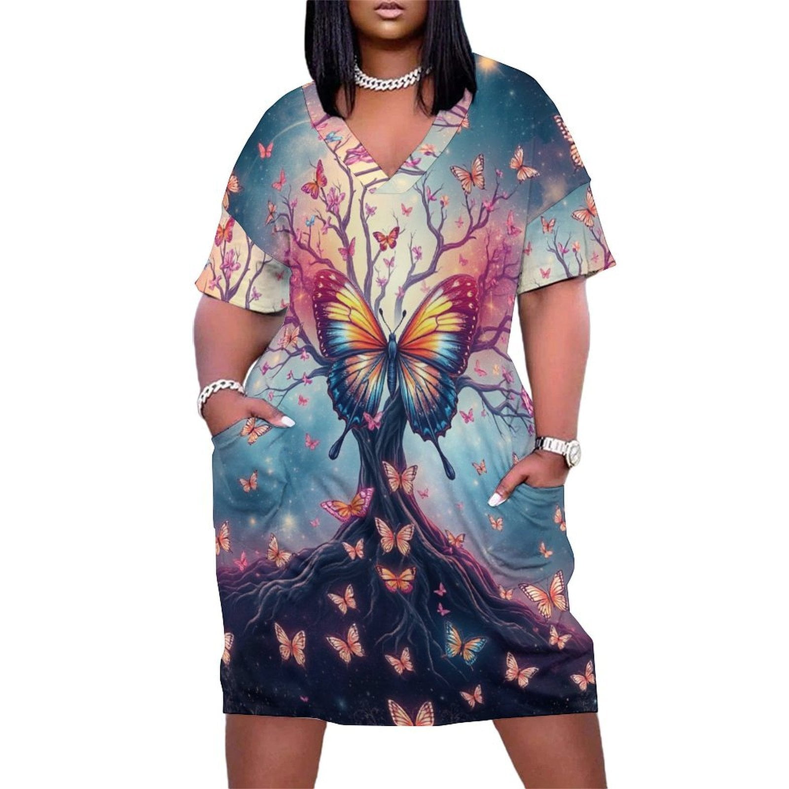 Butterfly Tree Art Loose Pocket Dress Dress for Women Dress Women Summer - Walmart.com